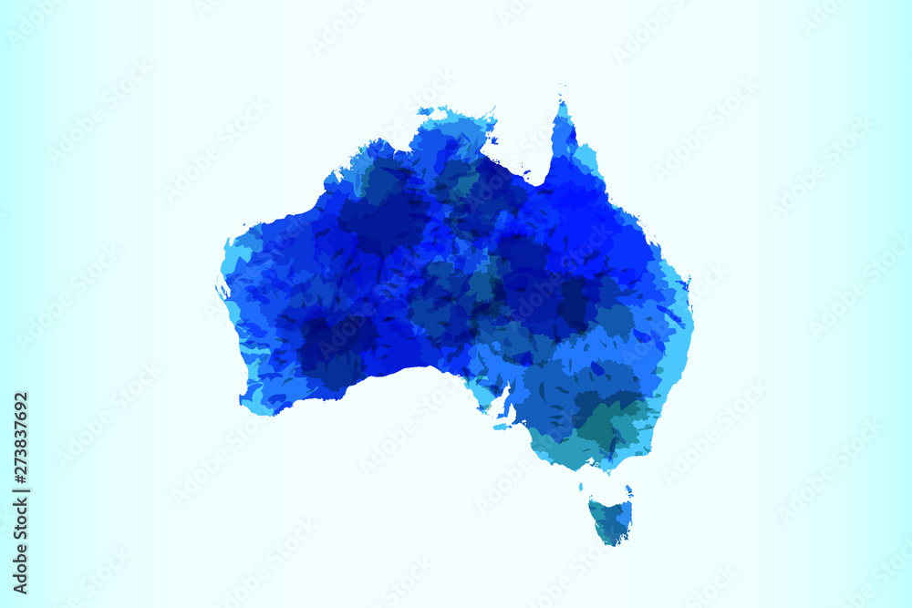 Australia watercolor map vector illustration in blue color on light ...