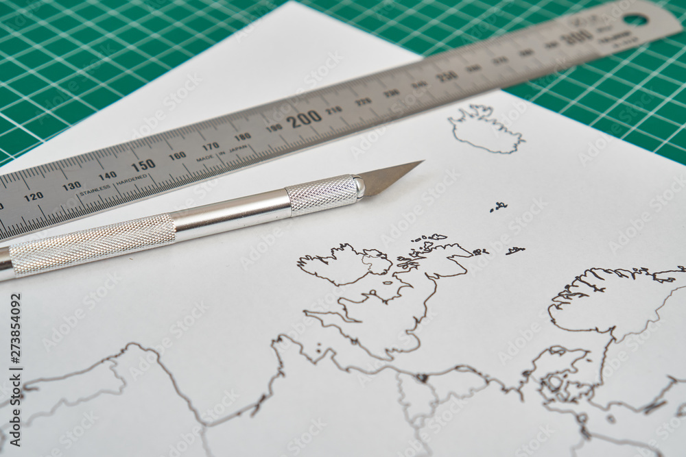 europe map with a ruler and a cutter Stock Photo | Adobe Stock
