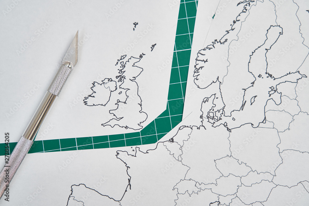 europe map with a ruler and a cutter Stock Photo | Adobe Stock