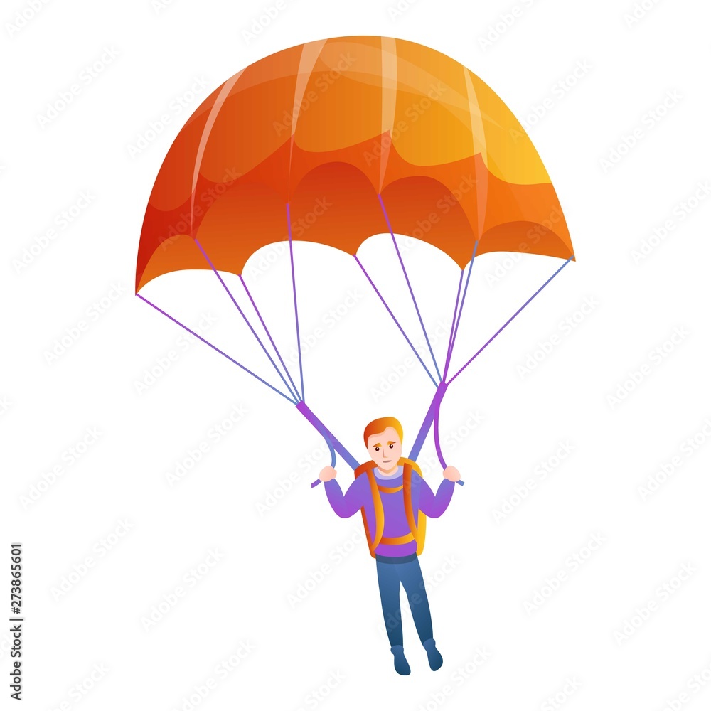 Orange parachute icon. Cartoon of orange parachute vector icon for web ...