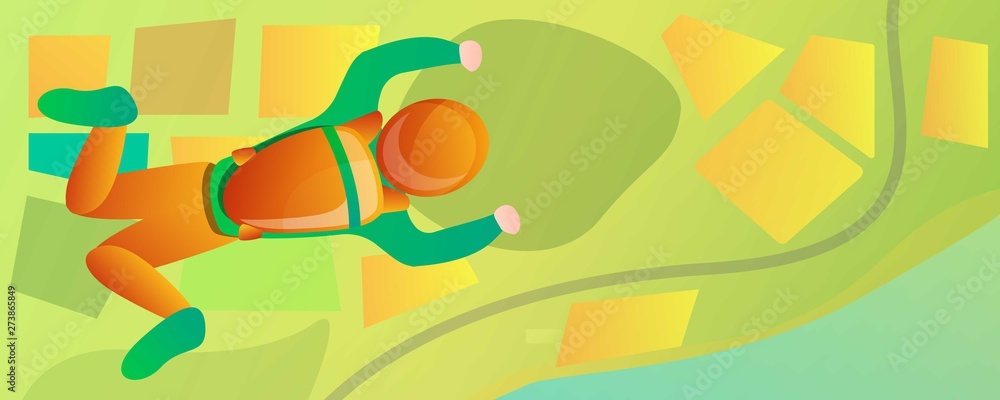 Freefall skydiver in green field concept banner. Cartoon illustration ...