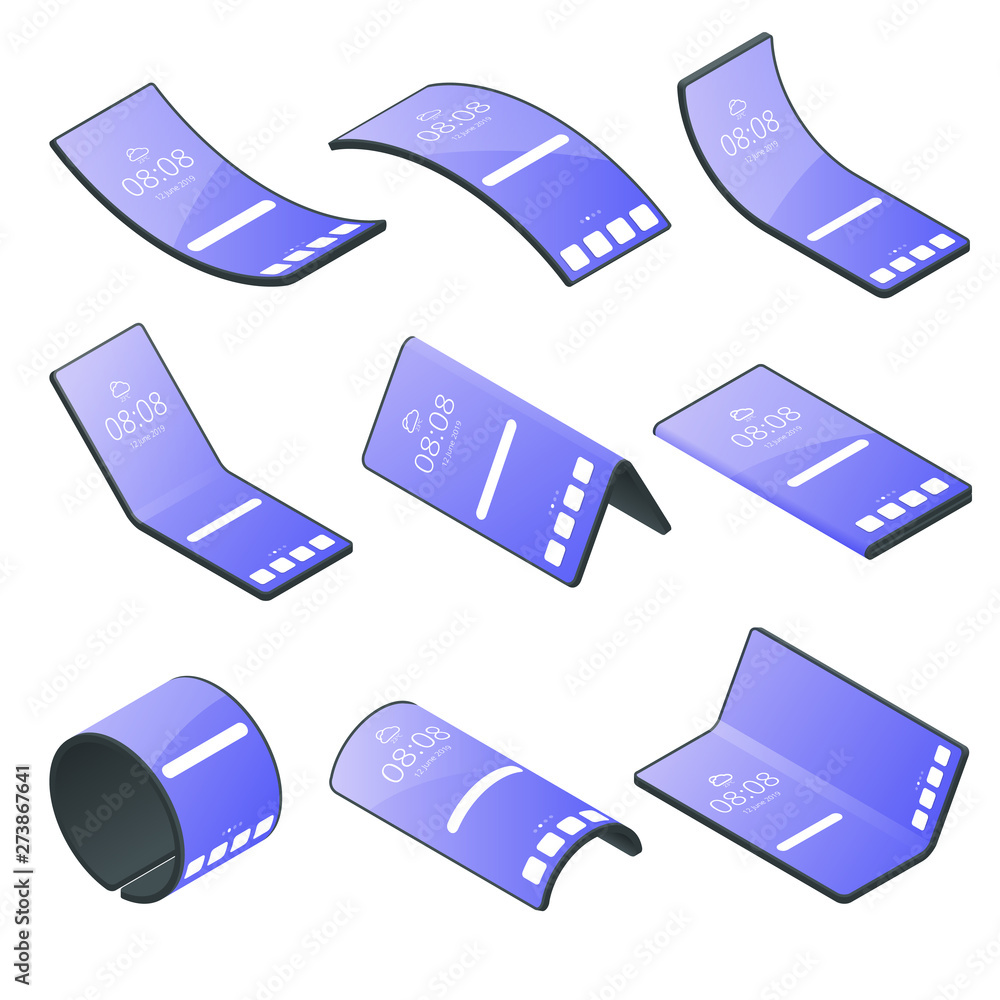 Isometric a flexible display is an electronic visual display. Set of ...