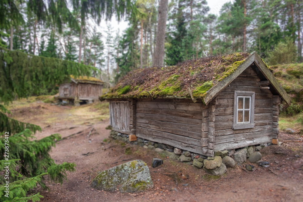 Helsinki Finland wooden houses with an earthen roof in open air ...