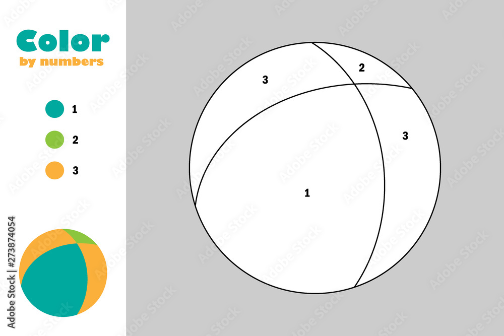 Ball in cartoon style, color by number, education paper game for the ...