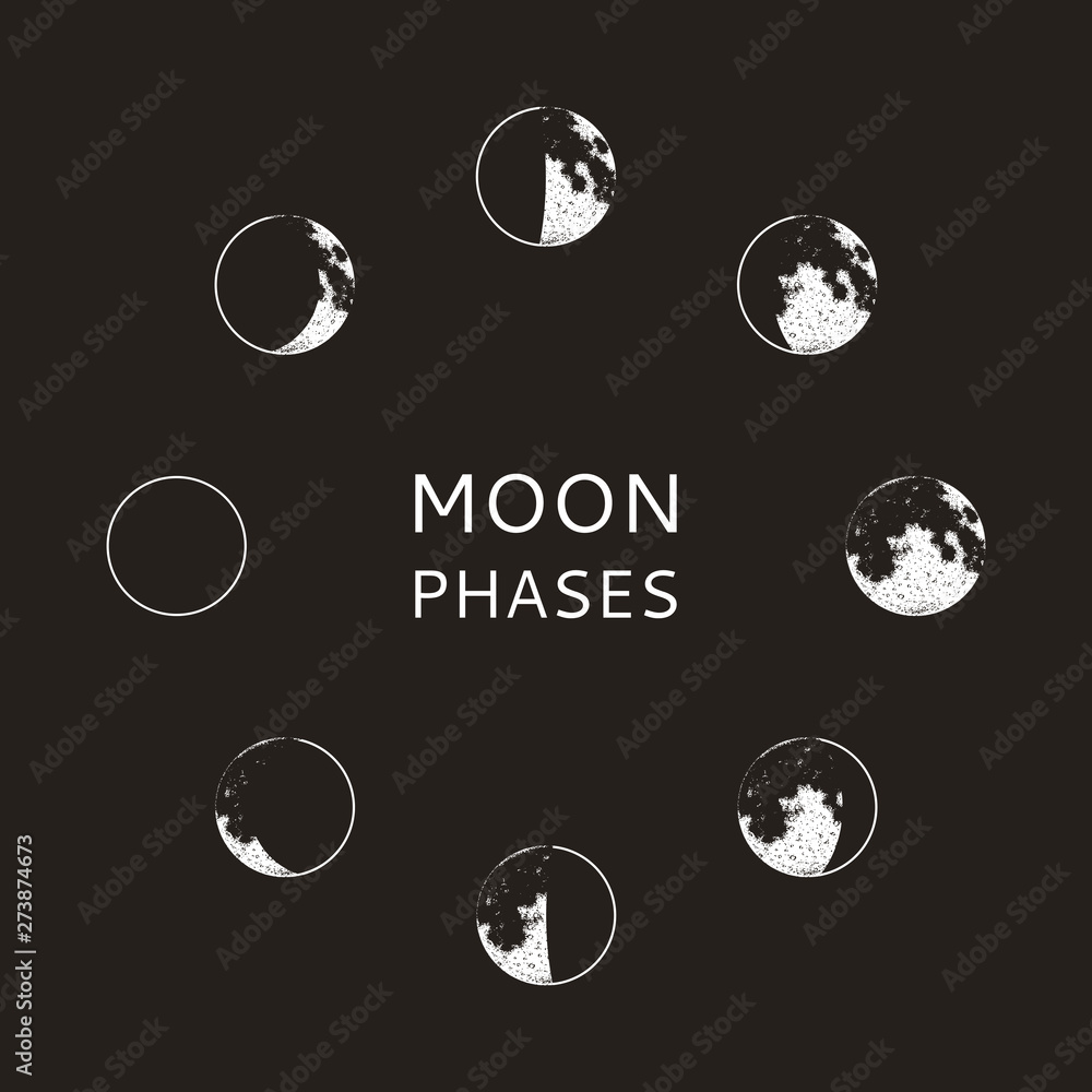 Moon phases set, realistic graphic symbols, vector illustration Stock ...
