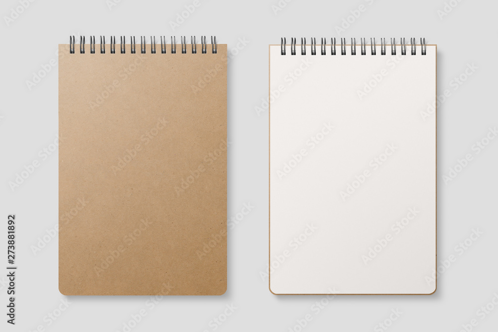 Blank realistic spiral bound notepad mockup with Kraft Paper cover on ... Blank realistic spiral bound notepad mockup with Kraft Paper cover on ...