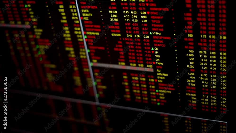 Top view financial chart with moving red numbers in bearish stock ...