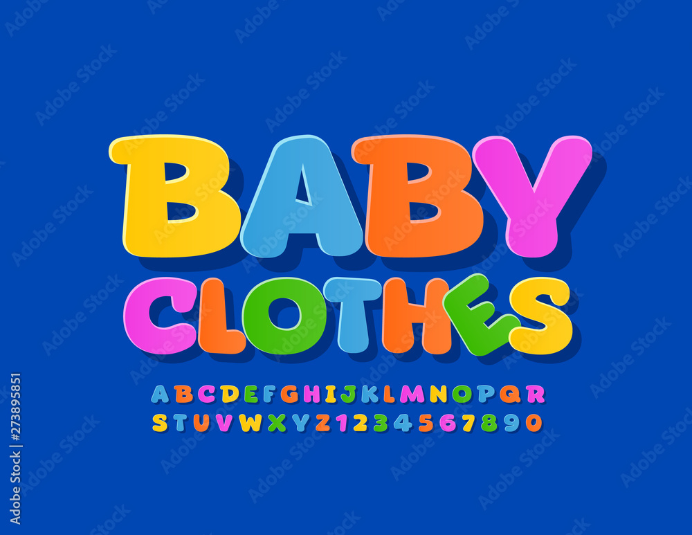 Vector colorful banner Baby Clothes with Uppercase Font. Bright ...