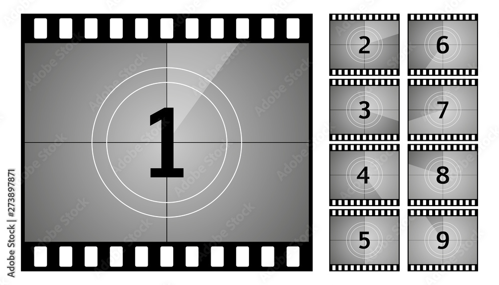 Vintage retro cinema. Countdown frame. Art design. Old film movie timer ...