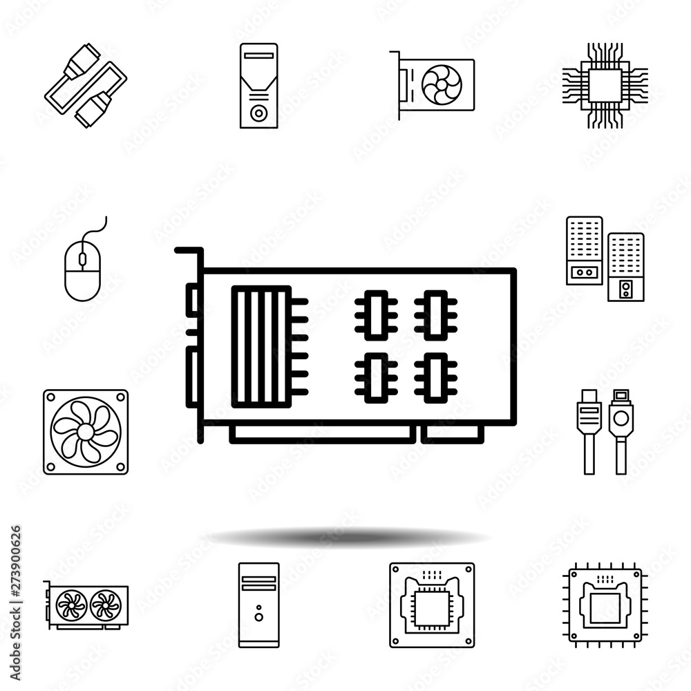 hardware, PCI, card, video icon. Simple thin line, outline vector ...