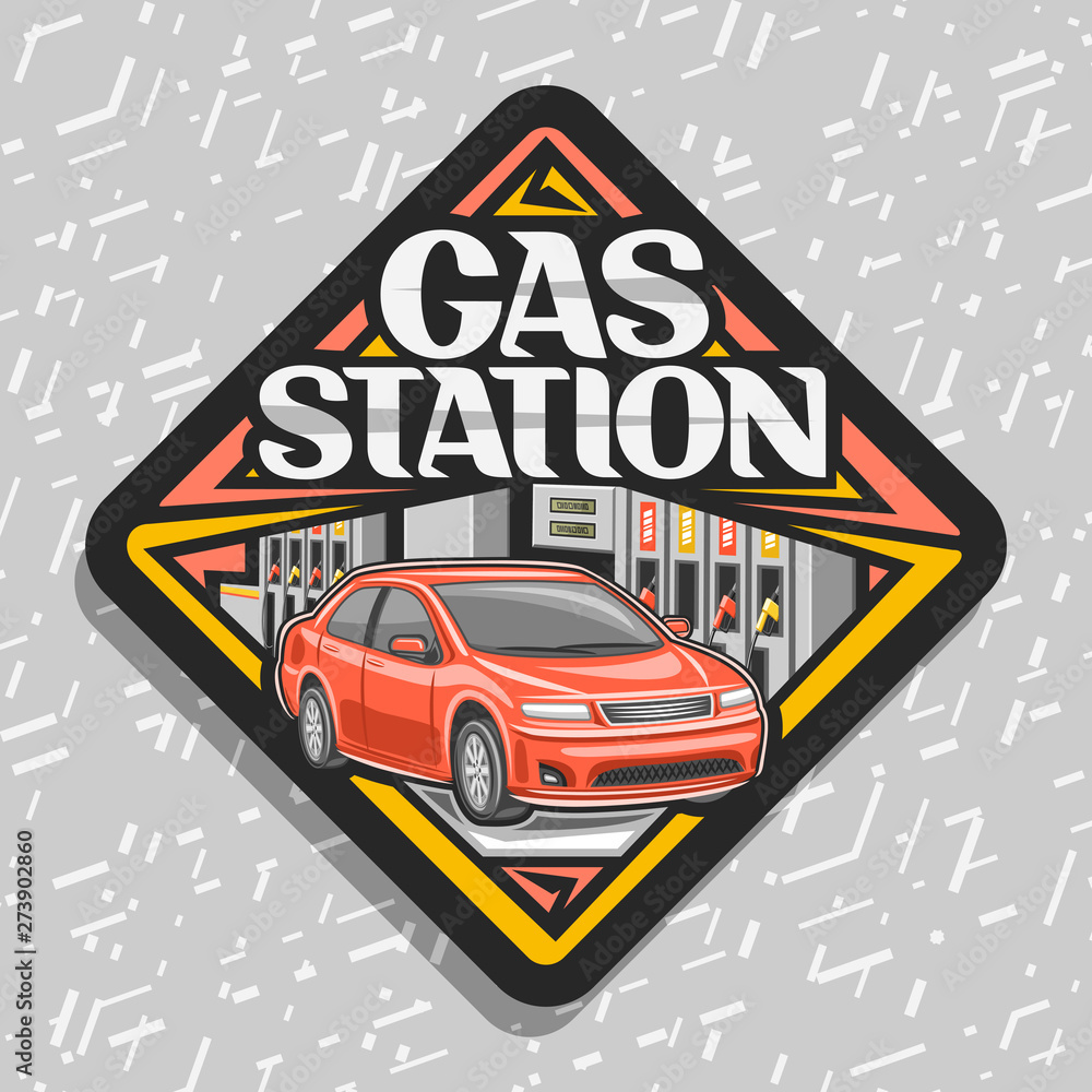 Vector logo for Gas Station, black decorative road sign with ...