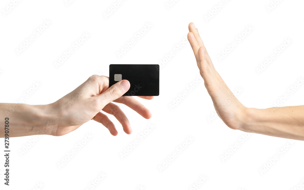 No bank card, hand gesture. Men's hand wan't take a black credit card ...