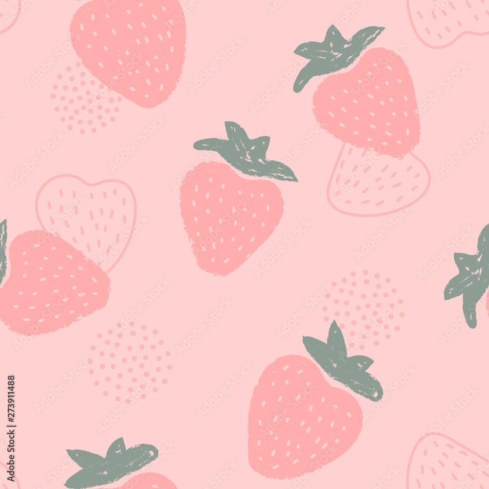 Seamless strawberry pattern on pink background. Vector dotted ...