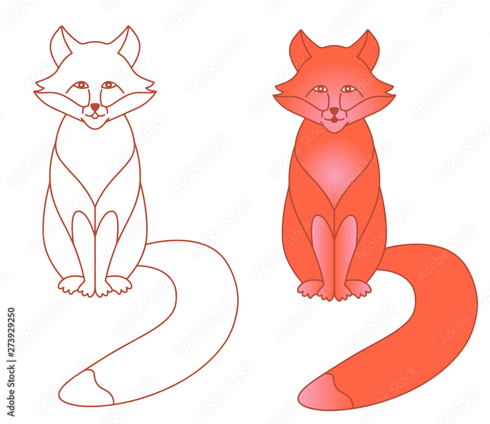 Fox welcoming cartoon including sketch vector cartoon colored ...