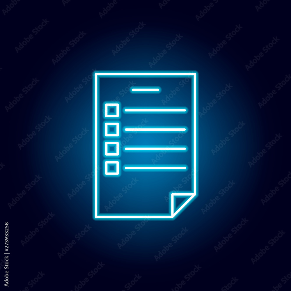 test, exam, document outline icon in neon style. elements of education ...