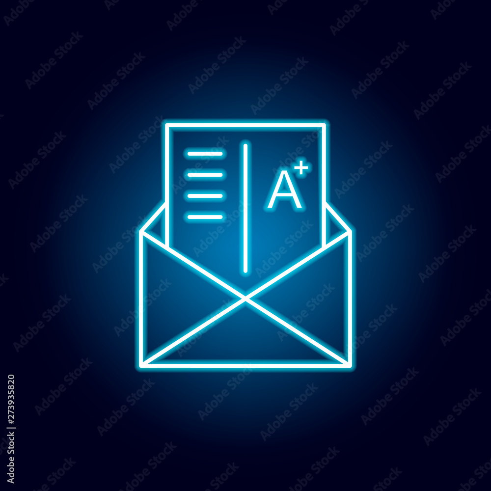grades, exam, letter, mark outline icon in neon style. elements of ...