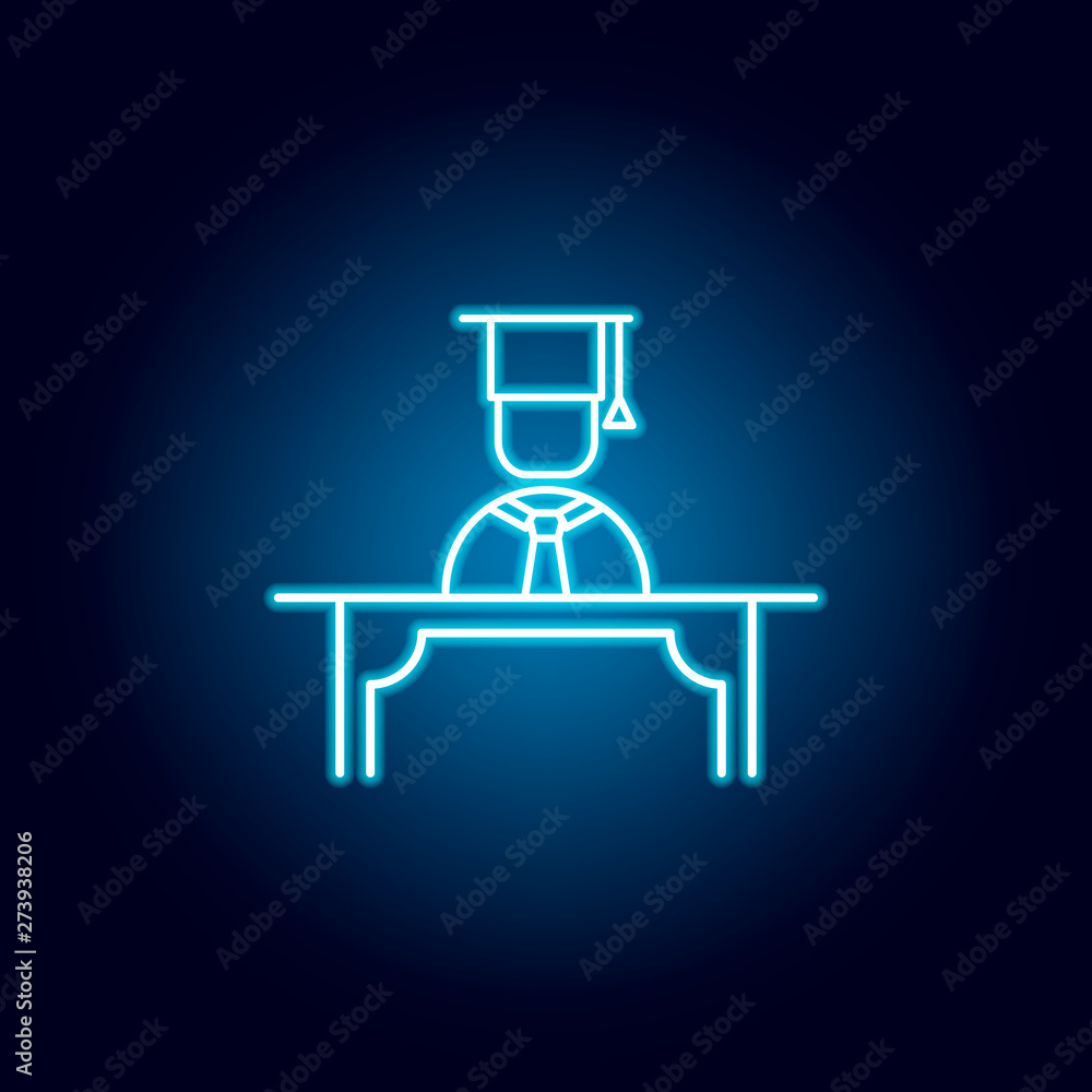 graduate, boy, cap, desk outline icon in neon style. elements of ...