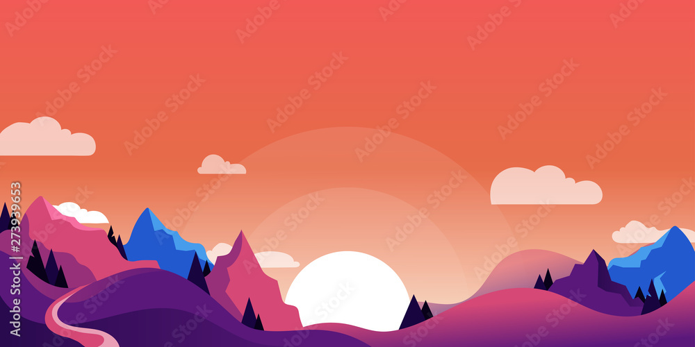 Mountains, hills landscape, horizontal nature background. Vector ...