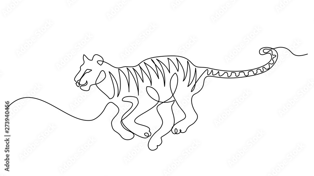 Continuous one line drawing. Tiger jumping symbol. Stock Vector | Adobe ...