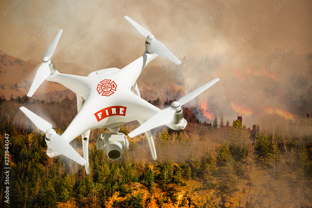 Fire Department Unmanned Aircraft System, (UAS) Drone Above a Forest ...