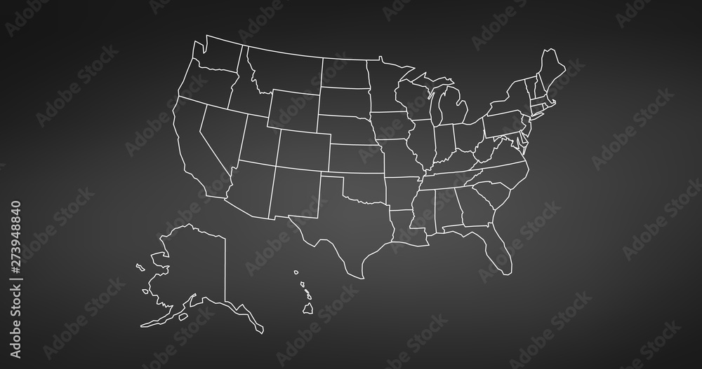 black thin line usa map contour. education infographic element. stroke ...
