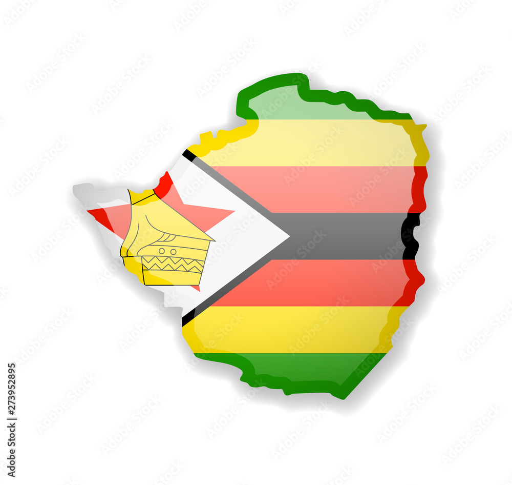 Zimbabwe flag and outline of the country on a white background. Stock ...