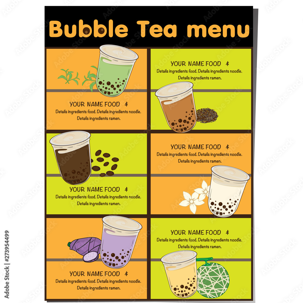 bubble tea menu graphic template Stock Vector | Adobe Stock