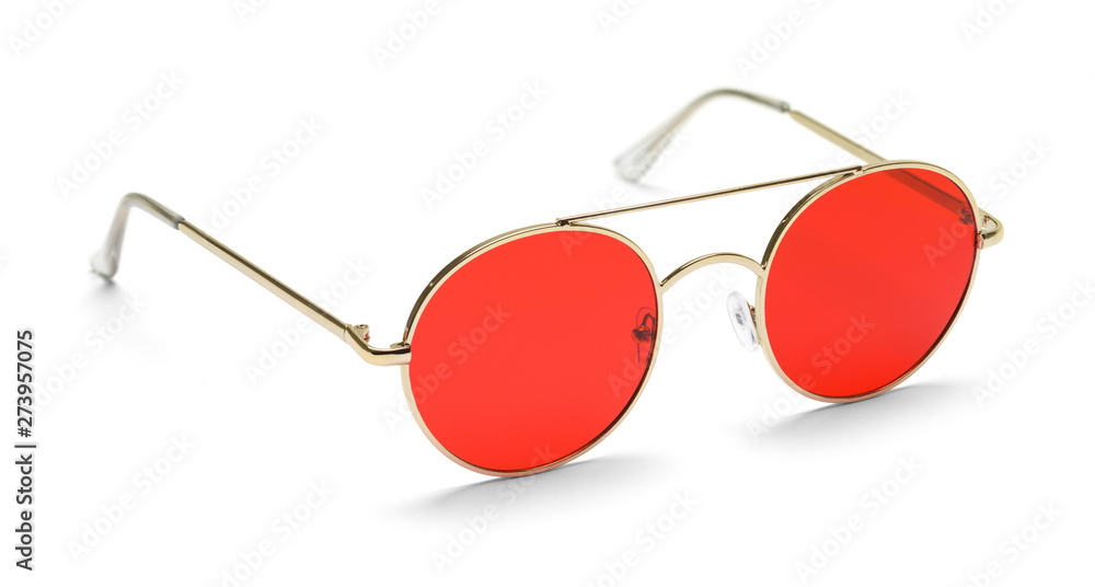 Gold Wire Red Lens Sunglasses Stock Photo | Adobe Stock