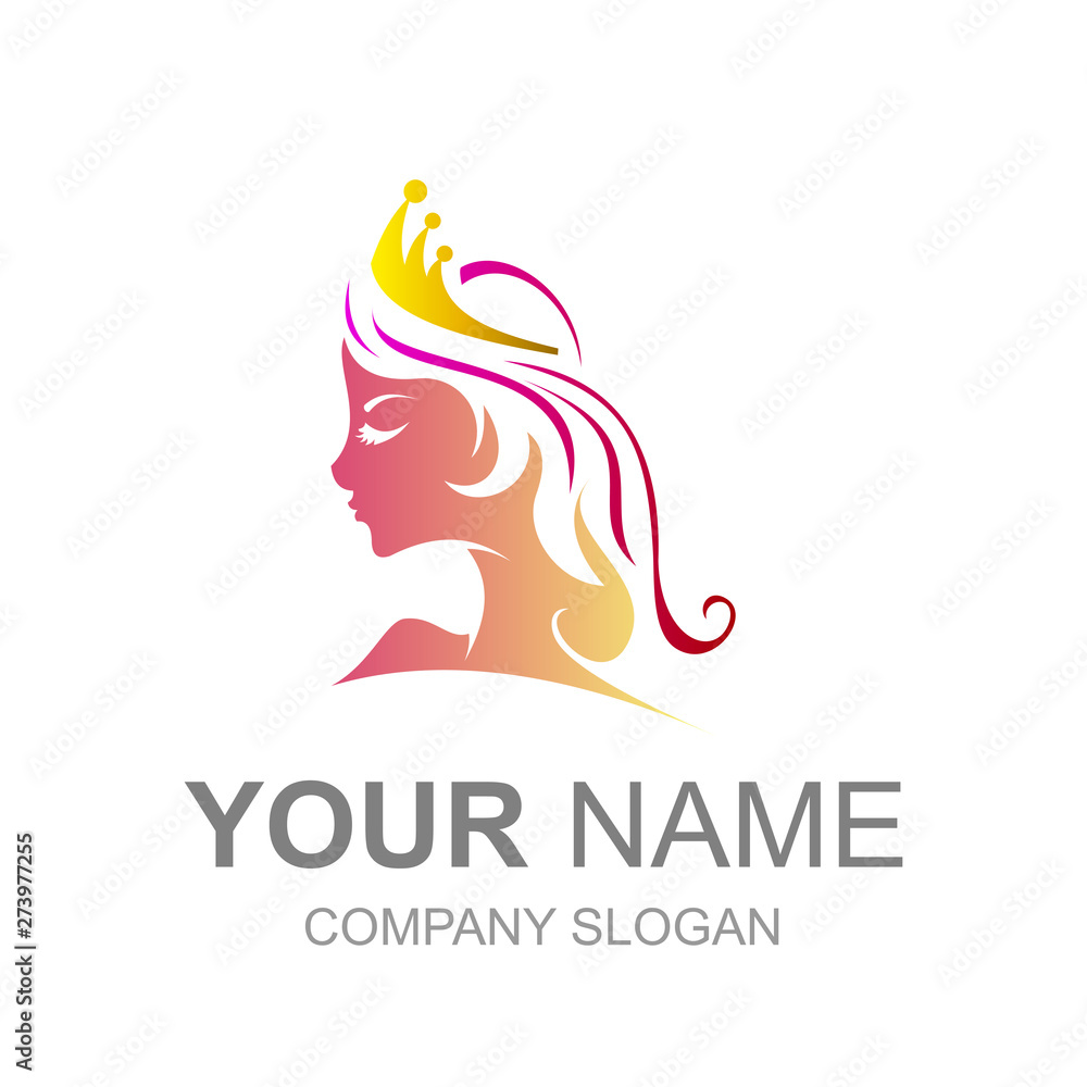 beautiful lady logo with queen crown, face logo vector Stock Vector ...