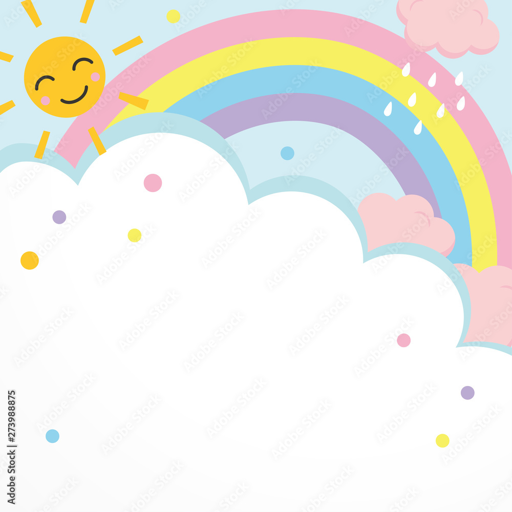 Background illustration of clouds and rainbow, smiling sun Stock Vector ...