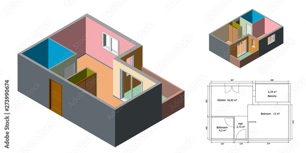 Empty floor plan. Isolated on white background. 3d Vector illustration ...