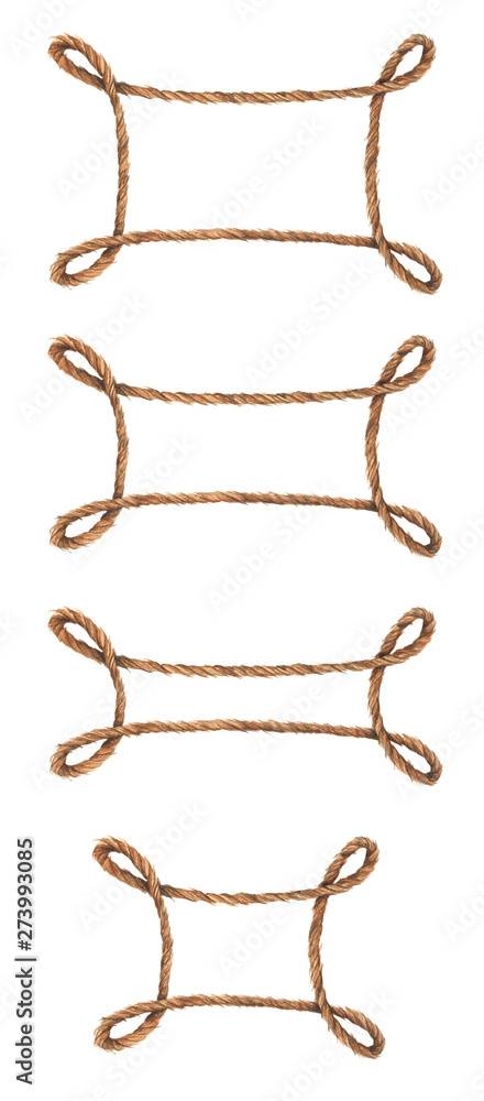 Set of Brown rope frame. Isolated on white background. Nautical style ...