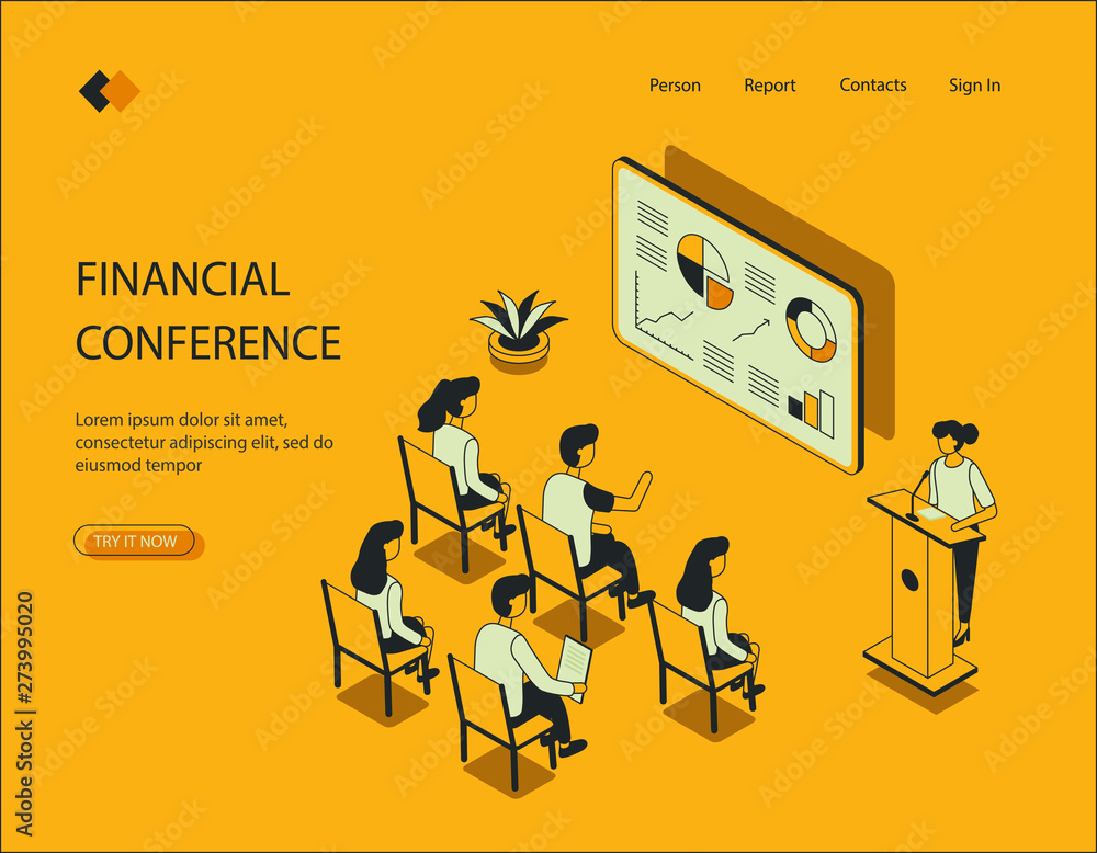 Isometric image on the yellow background of the conference ...