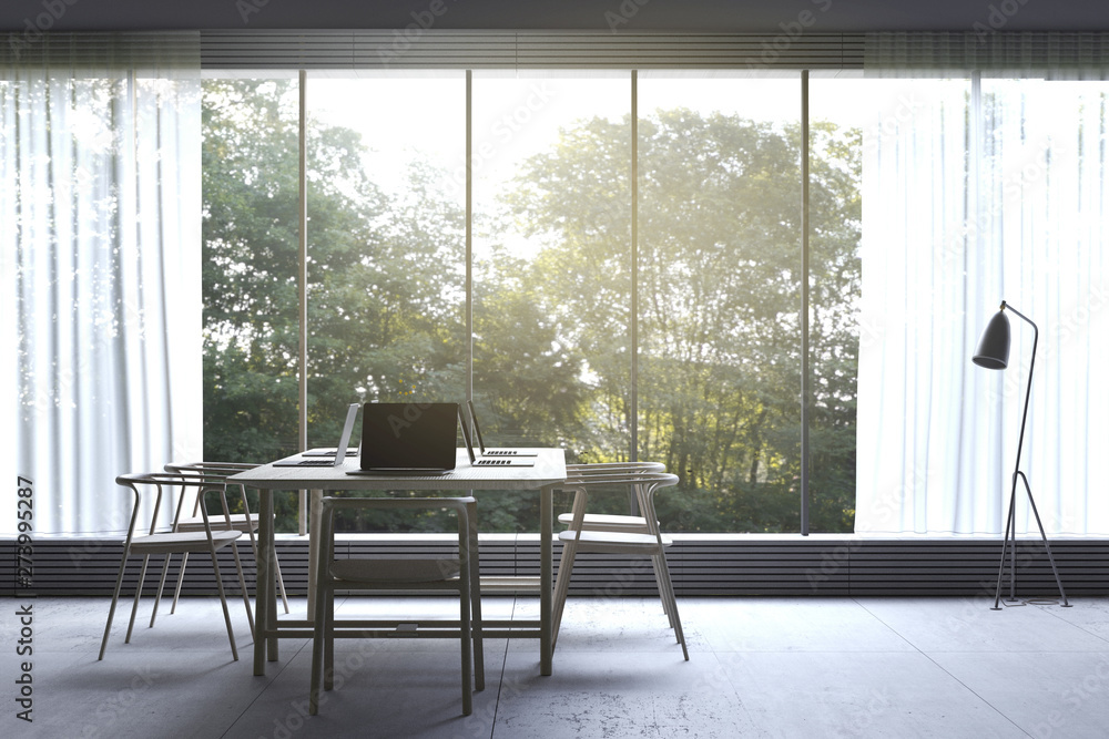3D Rendering : illustration of Modern working room with nature view. co ...
