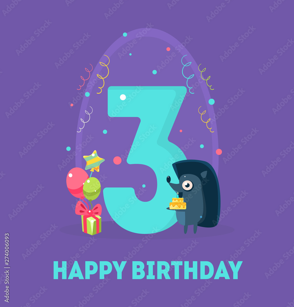 Happy Birthday 3 Years Banner Template, Birthday Anniversary Number ...