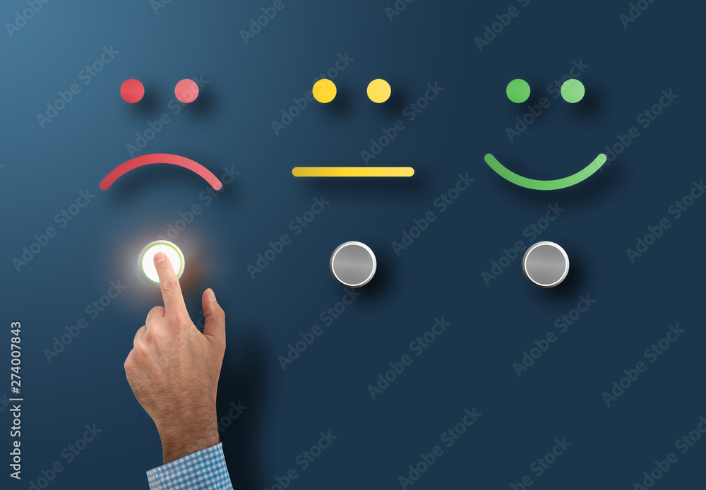 customer service rating and survey concept with dissatisfied customer ...
