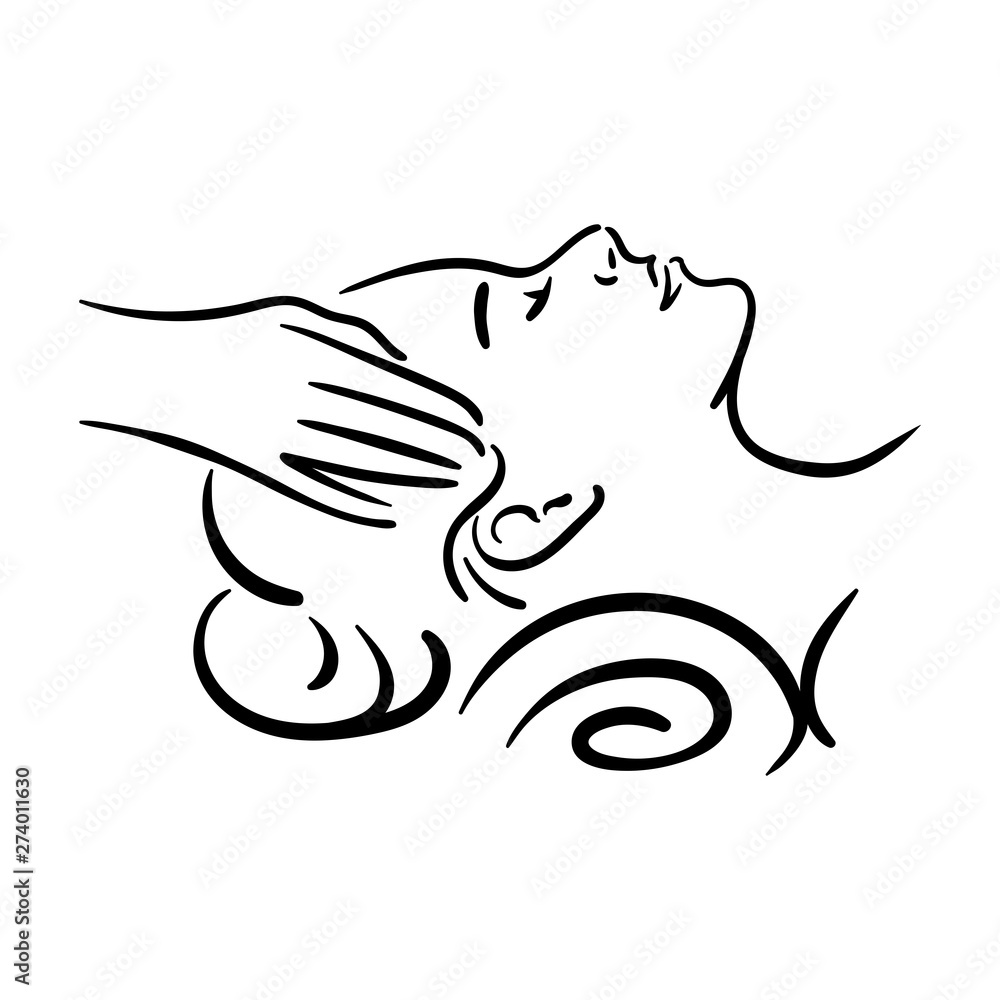 Vector Hand Drawn Illustration Of Spa Face Massage For Woman On White