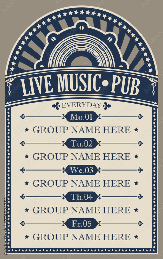 Vector poster for music pub with live music and acoustic speaker. A ...