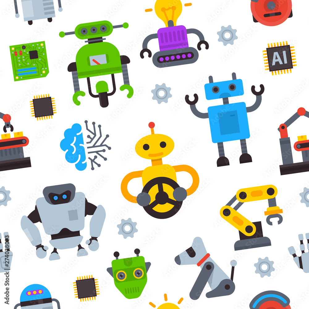 Robot icons vector set logo robotic machine technology robocop cartoon ...