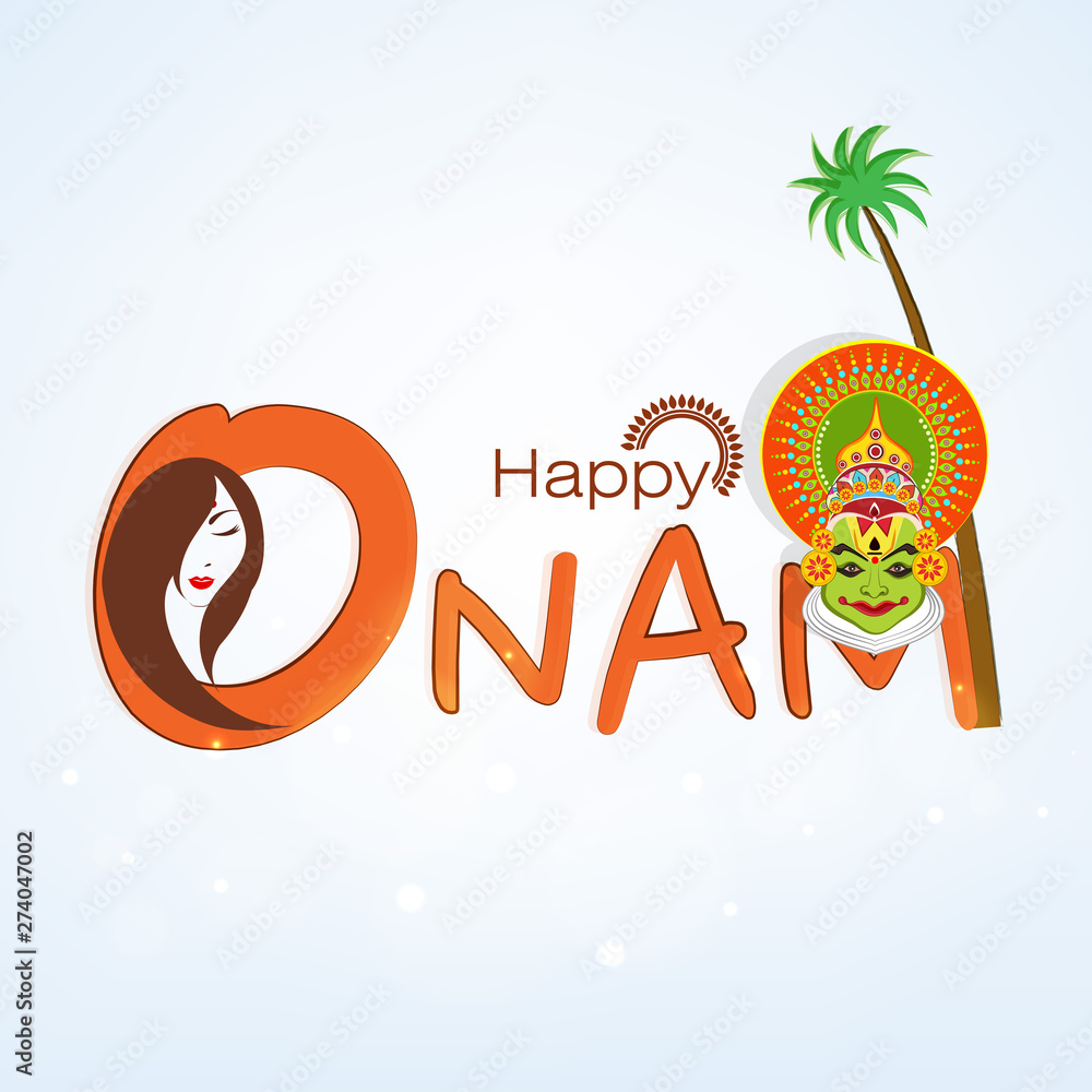 Onam celebration with lady and kathakali style. Stock Vector | Adobe Stock