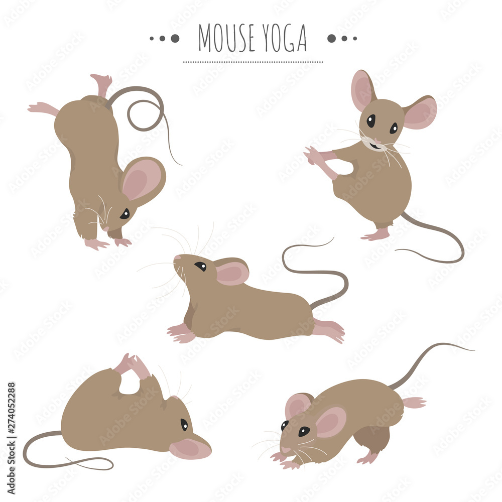 Mouse yoga poses and exercises. Cute cartoon clipart set Stock Vector ...