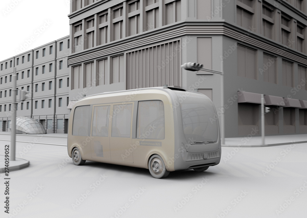 Clay rendering of electric powered autonomous shuttle bus driving ...