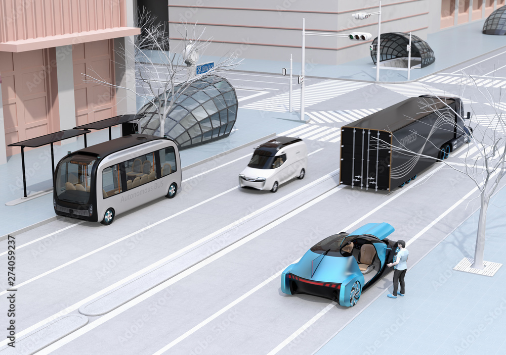 Scene of modern urban transportation style. People using smartphone to ...