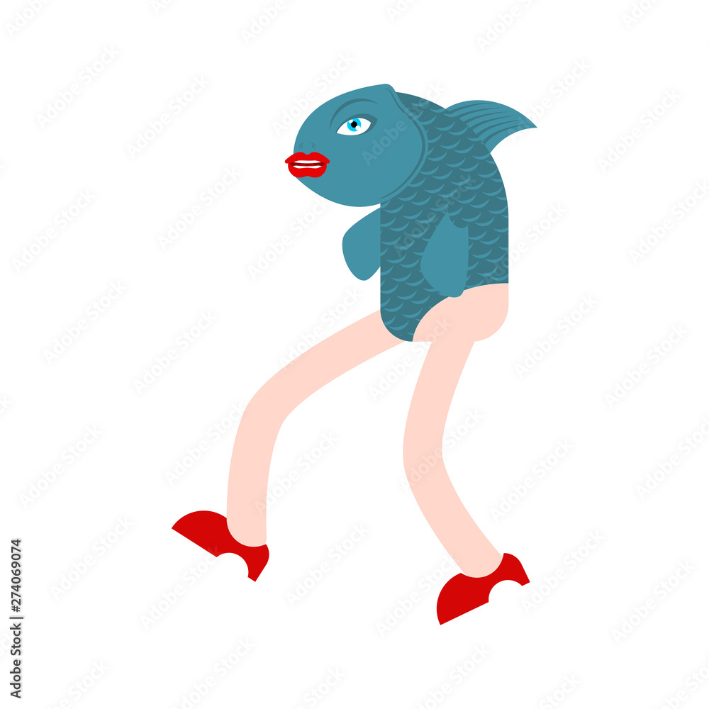 Fish with legs. Mermaid vice versa. Fish head woman legs Stock Vector ...