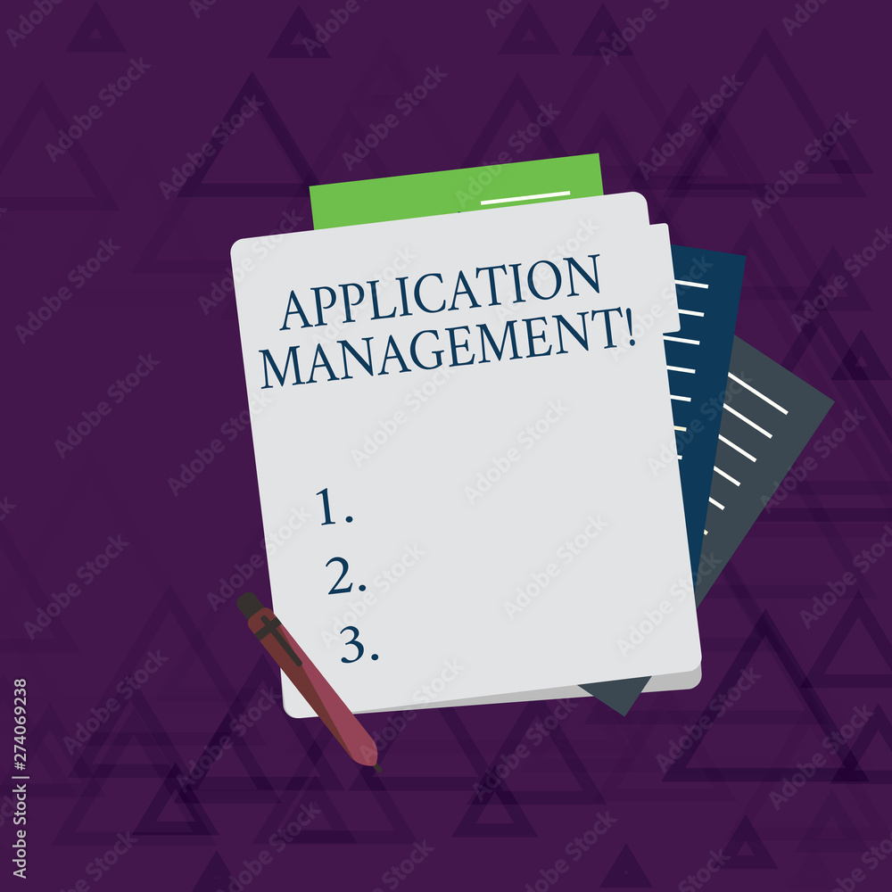 Writing note showing Application Management. Business photo showcasing ...