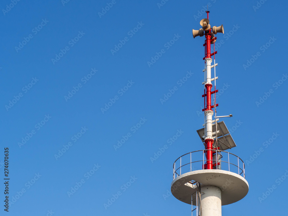 Speaker public system Emergency warning alarm sound. Tsunami siren ...