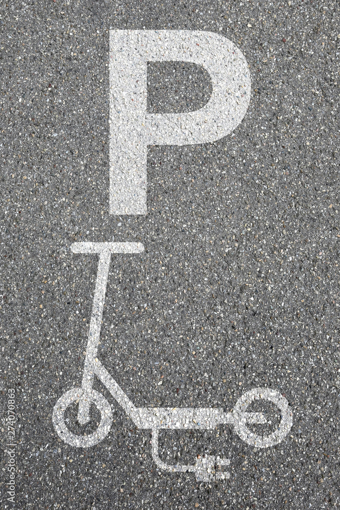 Parking lot sign electric scooter e-scooter road portrait format eco ...