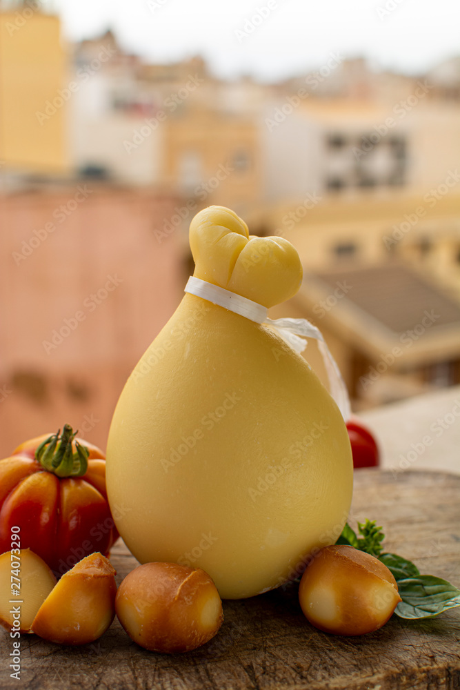 Italian provolone caciocavallo aged and smoked cheeses in teardrop form ...