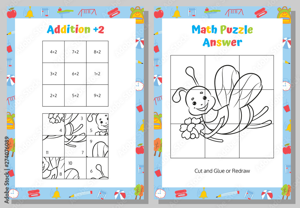 Addition Math Puzzle Worksheet. Educational Game. Mathematical Game ...