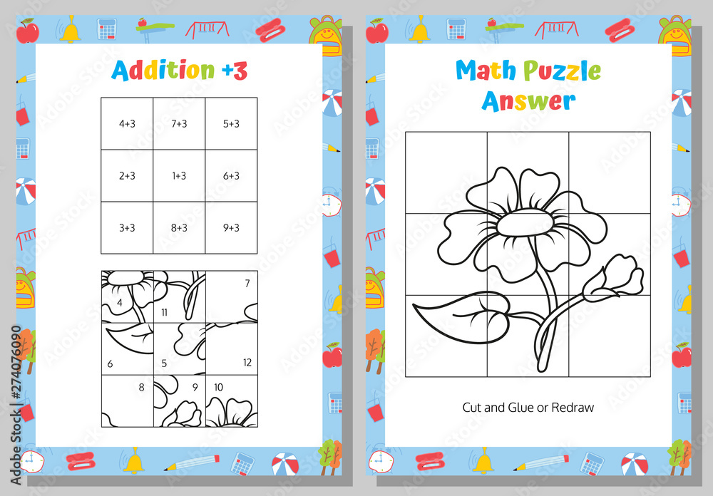 Addition Math Puzzle Worksheet. Educational Game. Mathematical Game ...